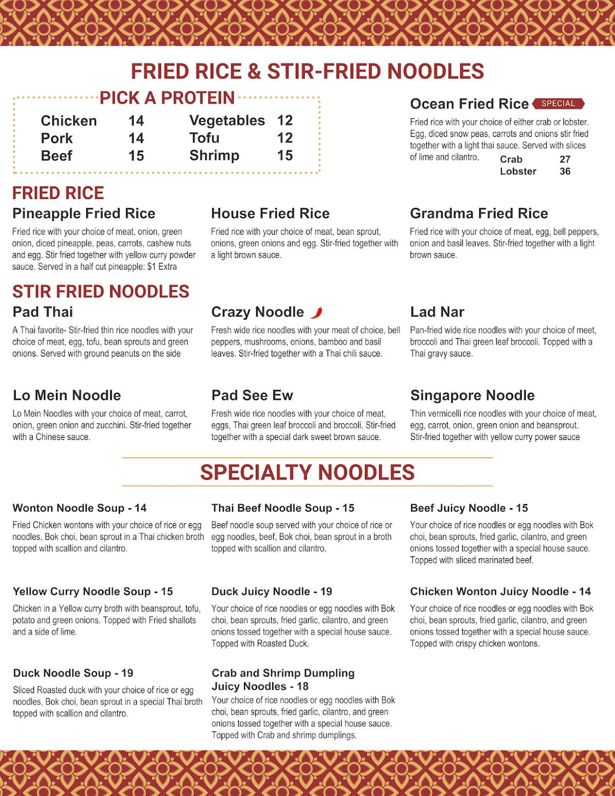Menu at Aroy D Thai and Sushi restaurant, Bradenton