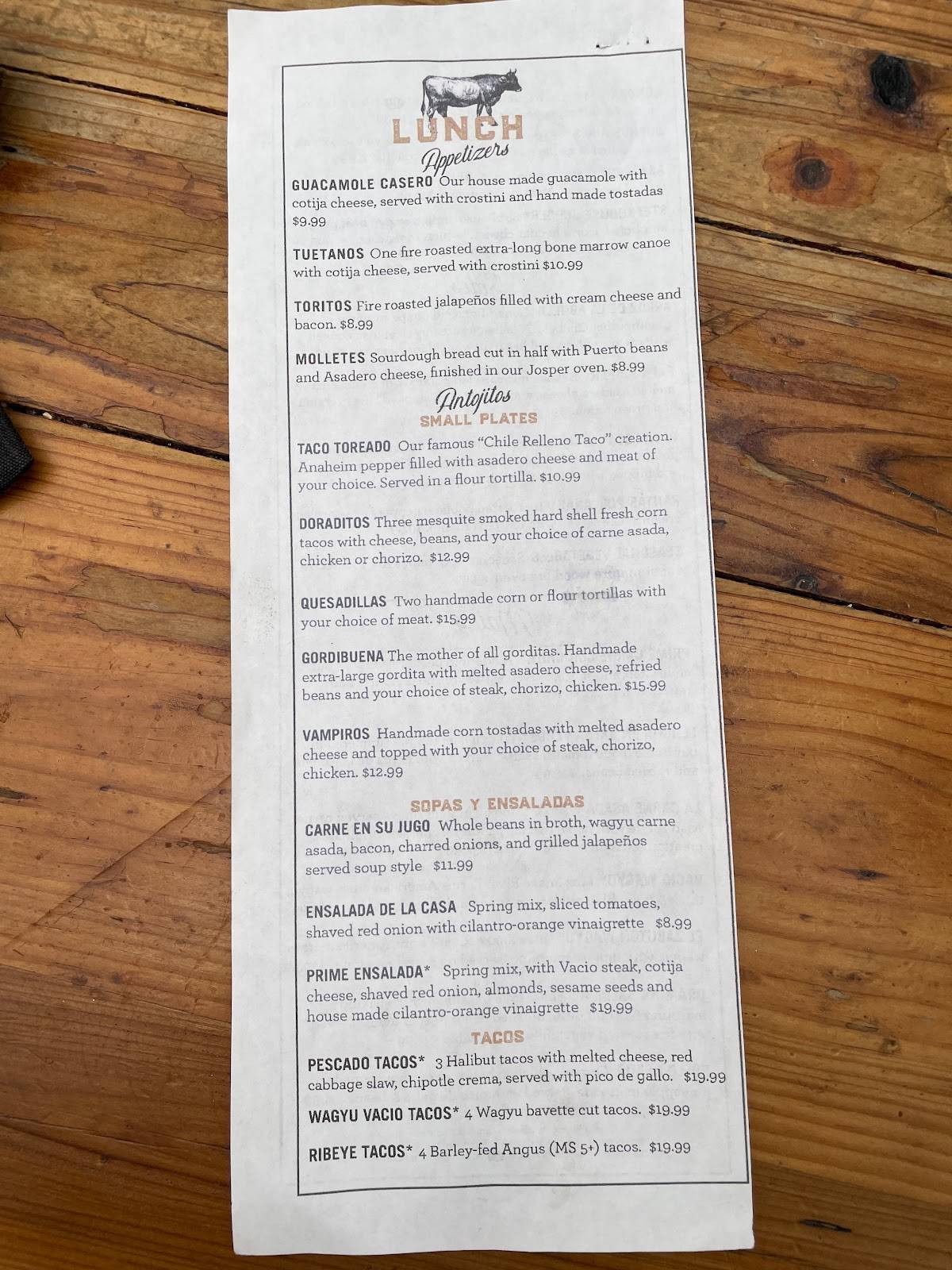 Menu at Asadero Prime steakhouse, Kent, 310 Washington Ave N