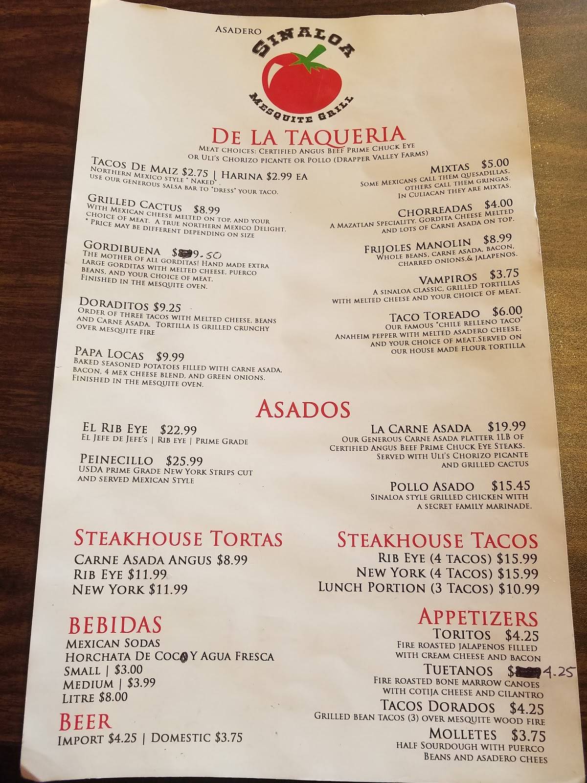 Menu at Asadero Prime steakhouse, Kent, 310 Washington Ave N