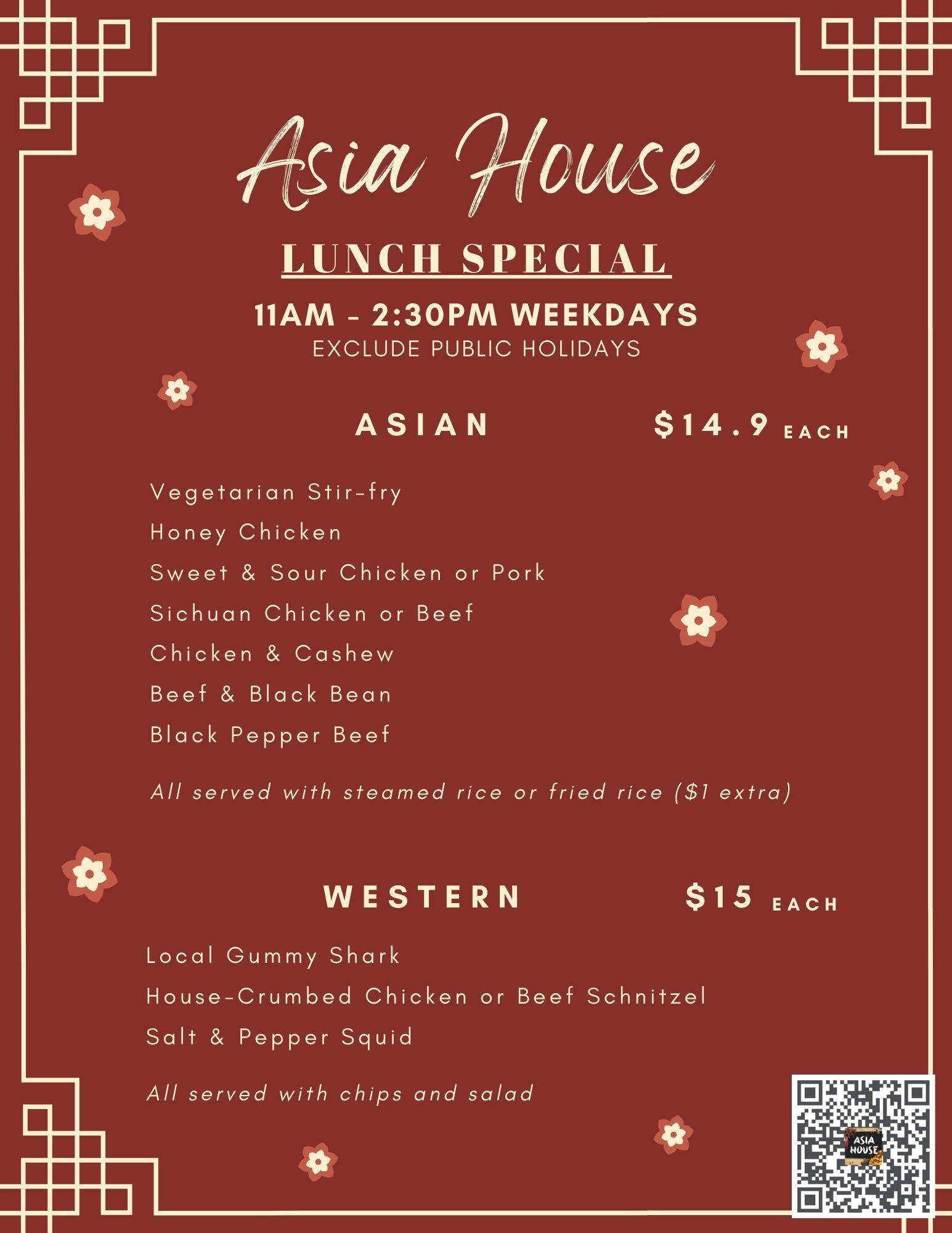 Menu at Asia House restaurant, Millicent