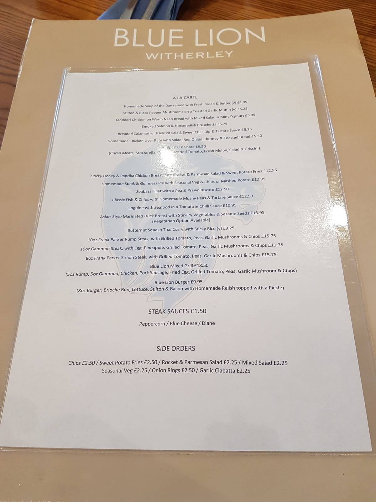 Menu at Blue Lion pub & bar, Atherstone, 8 Church Rd