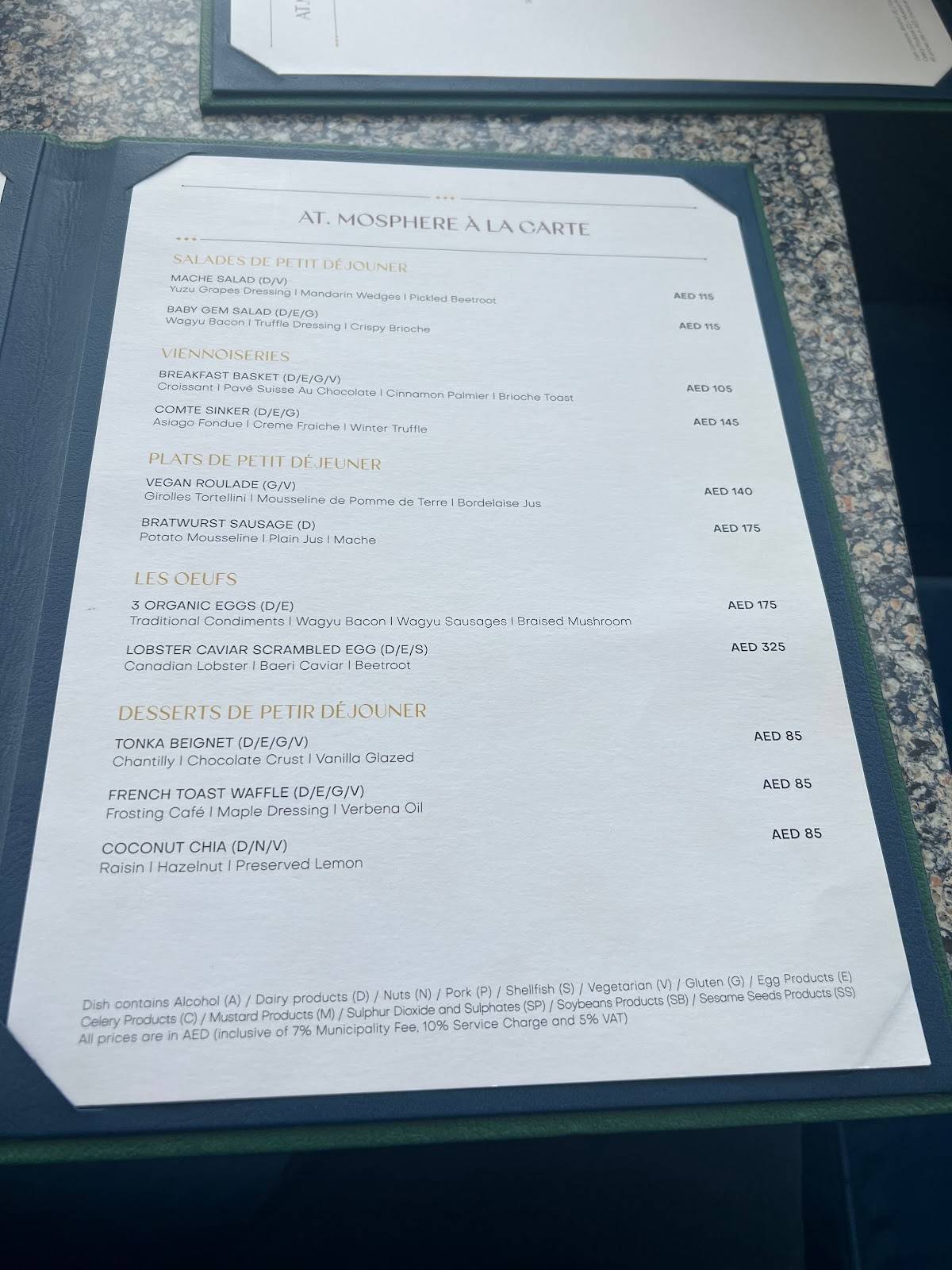 Menu at Atmosphere Burj Khalifa restaurant, Dubai, 57XF+J8R Burj ...