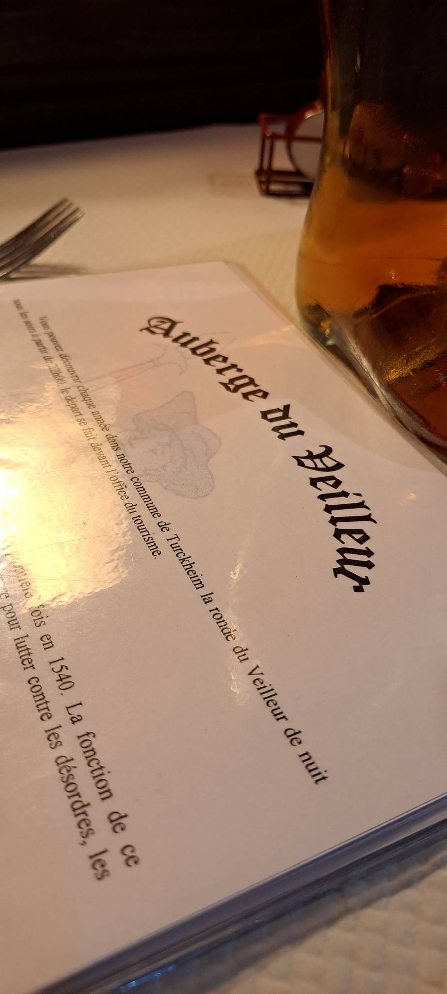 Menu au L'Auberge du Veilleur restaurant, Turckheim