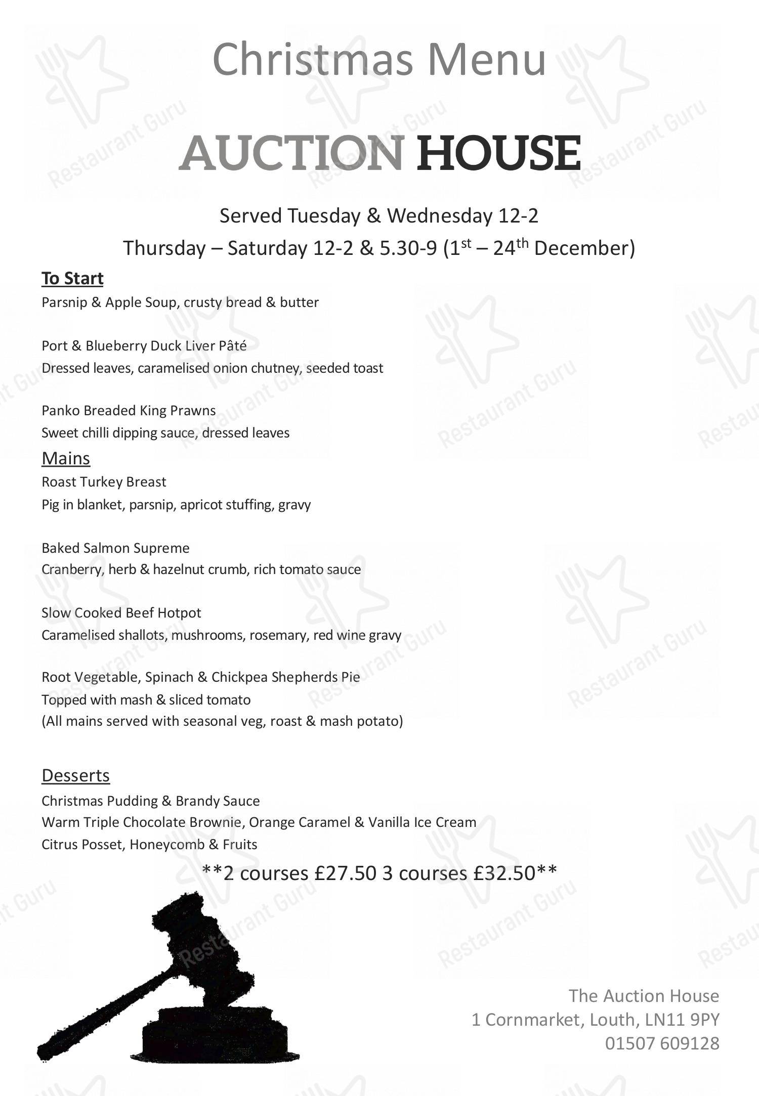 Menu at Auction House restaurant, Louth