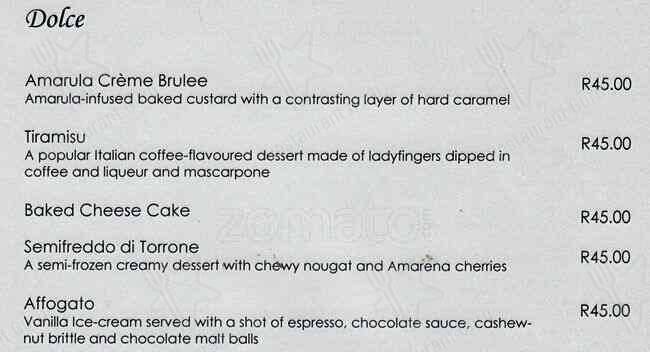 Menu at Avanti Restaurant, Bloemfontein, Woodlands Hills Village
