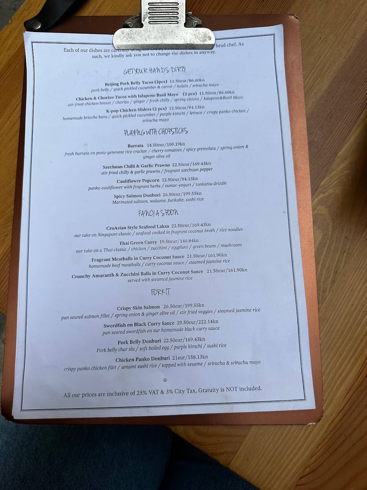 Menu at Azur restaurant, Dubrovnik