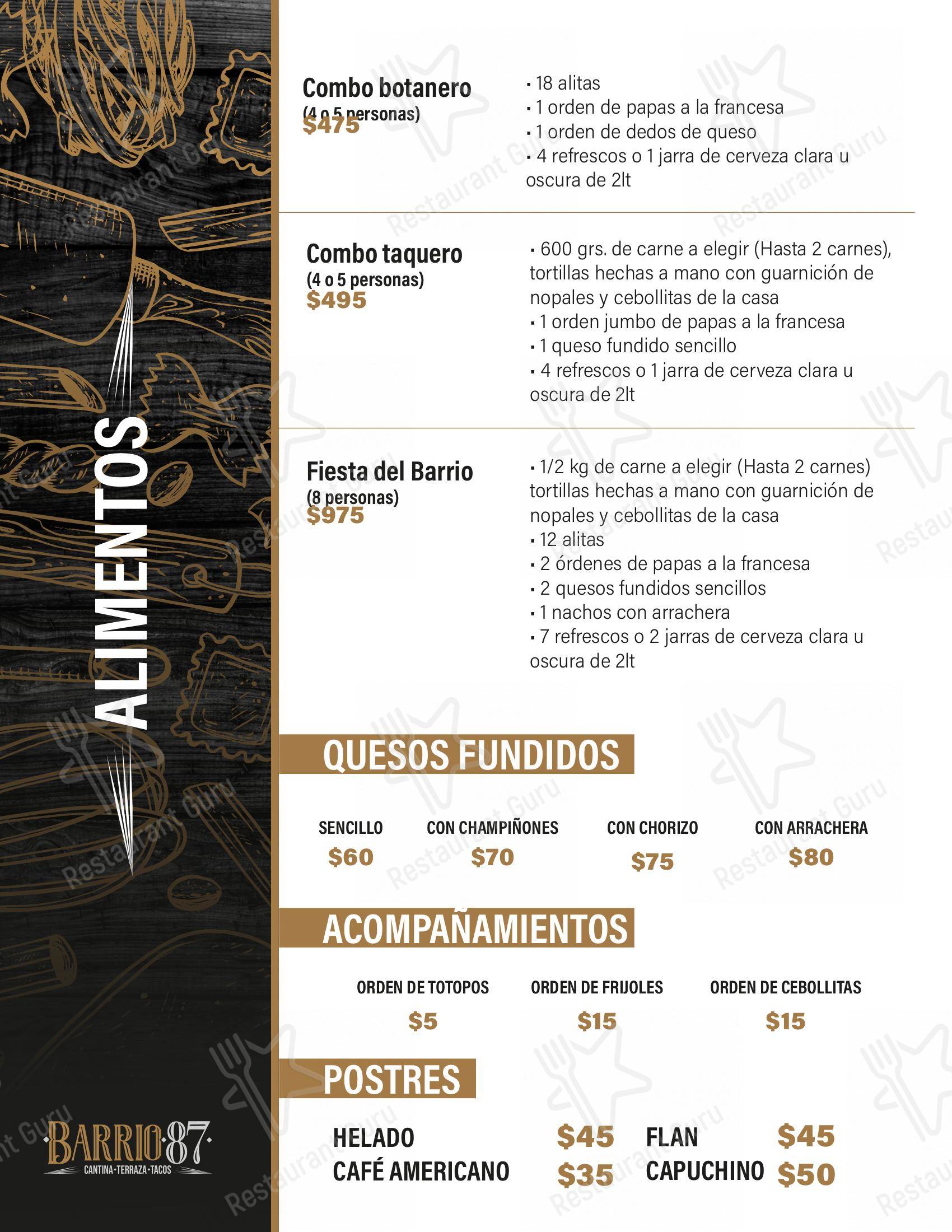 Carta de BARRIO 87, Pachuca de Soto
