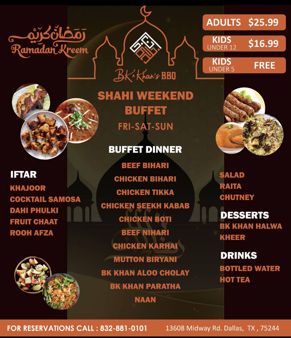 Menu at BK Khan BBQ, Farmers Branch
