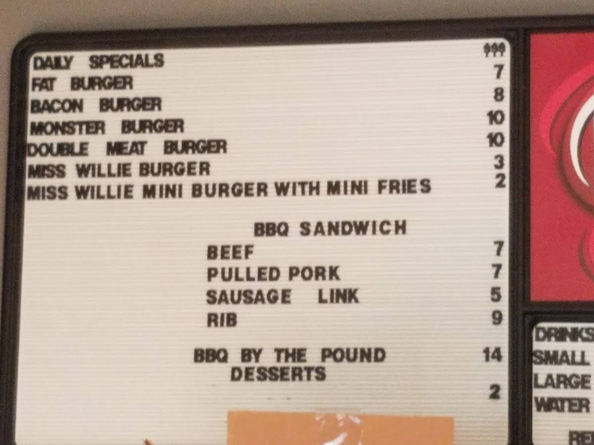 Menu at Bubba's Fat Burgers & BBQ, Gilmer