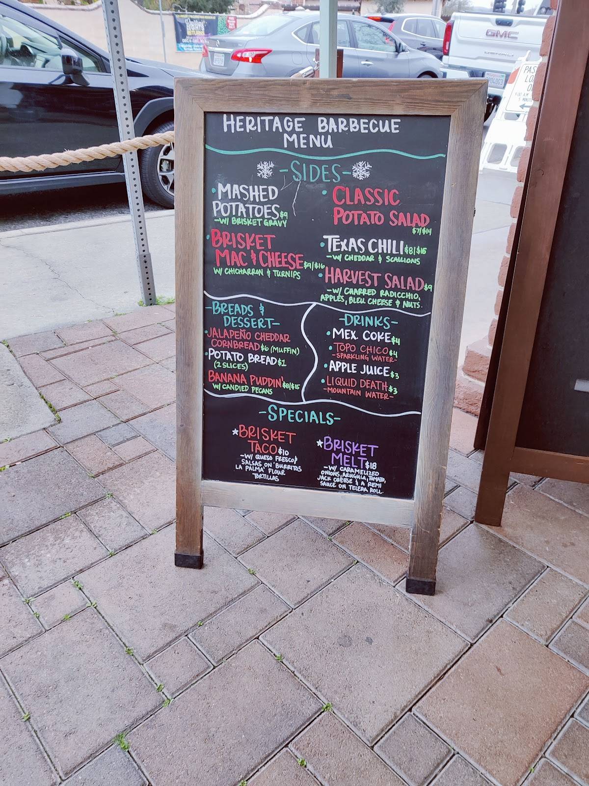 Menu at Heritage Barbecue, San Juan Capistrano