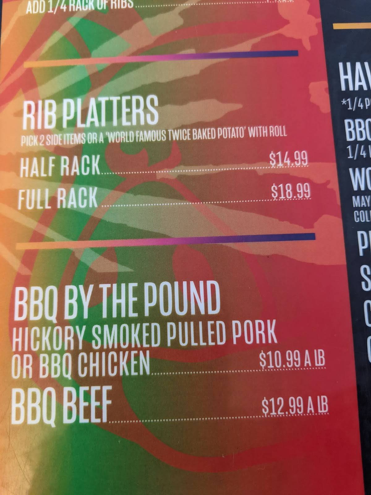 Menu at Red Pig Bar-B-Q, Johnson City