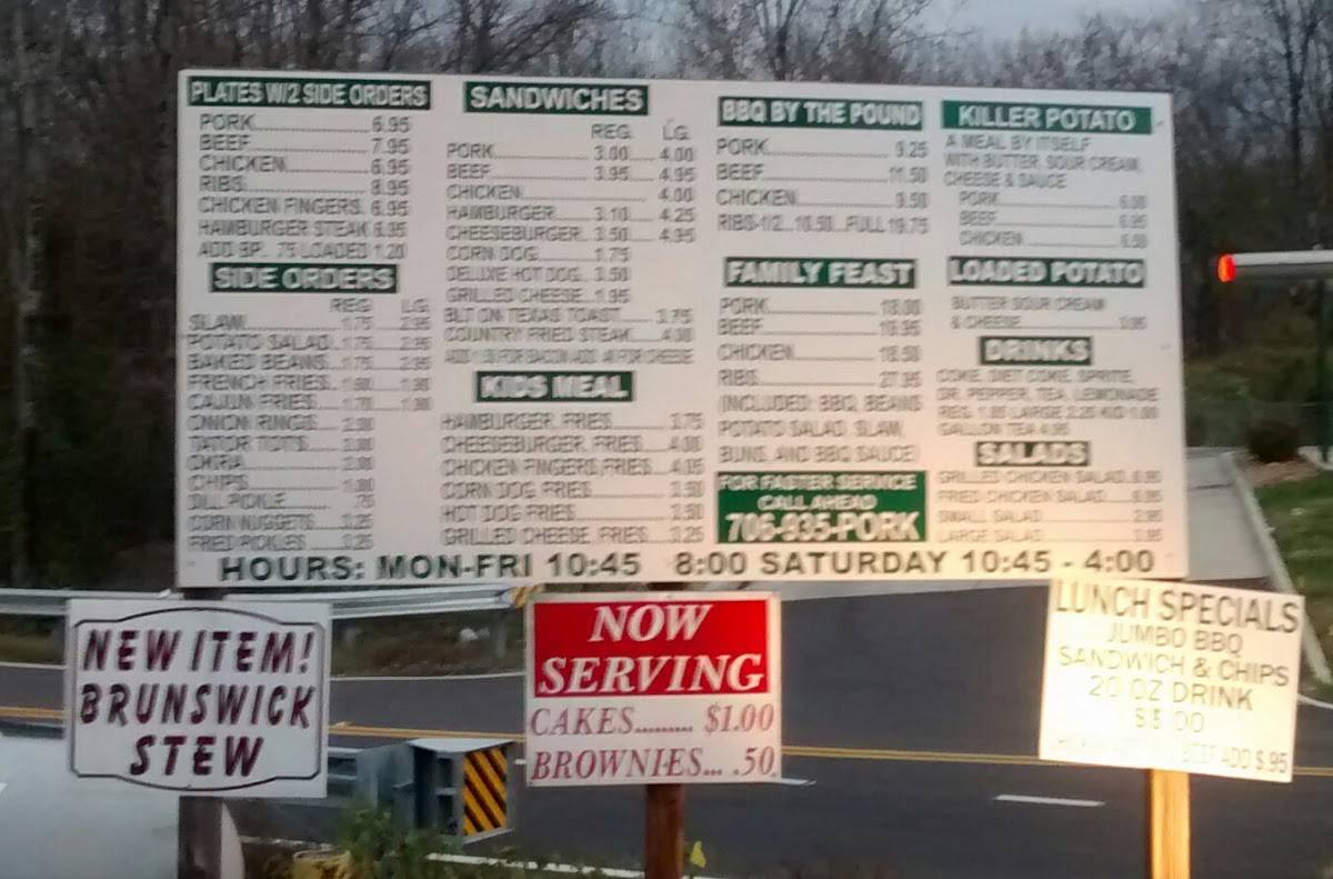 Menu at Spencer B's BBQ, Ringgold, US-41