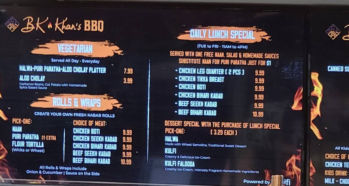 Menu at BK Khan BBQ, Farmers Branch
