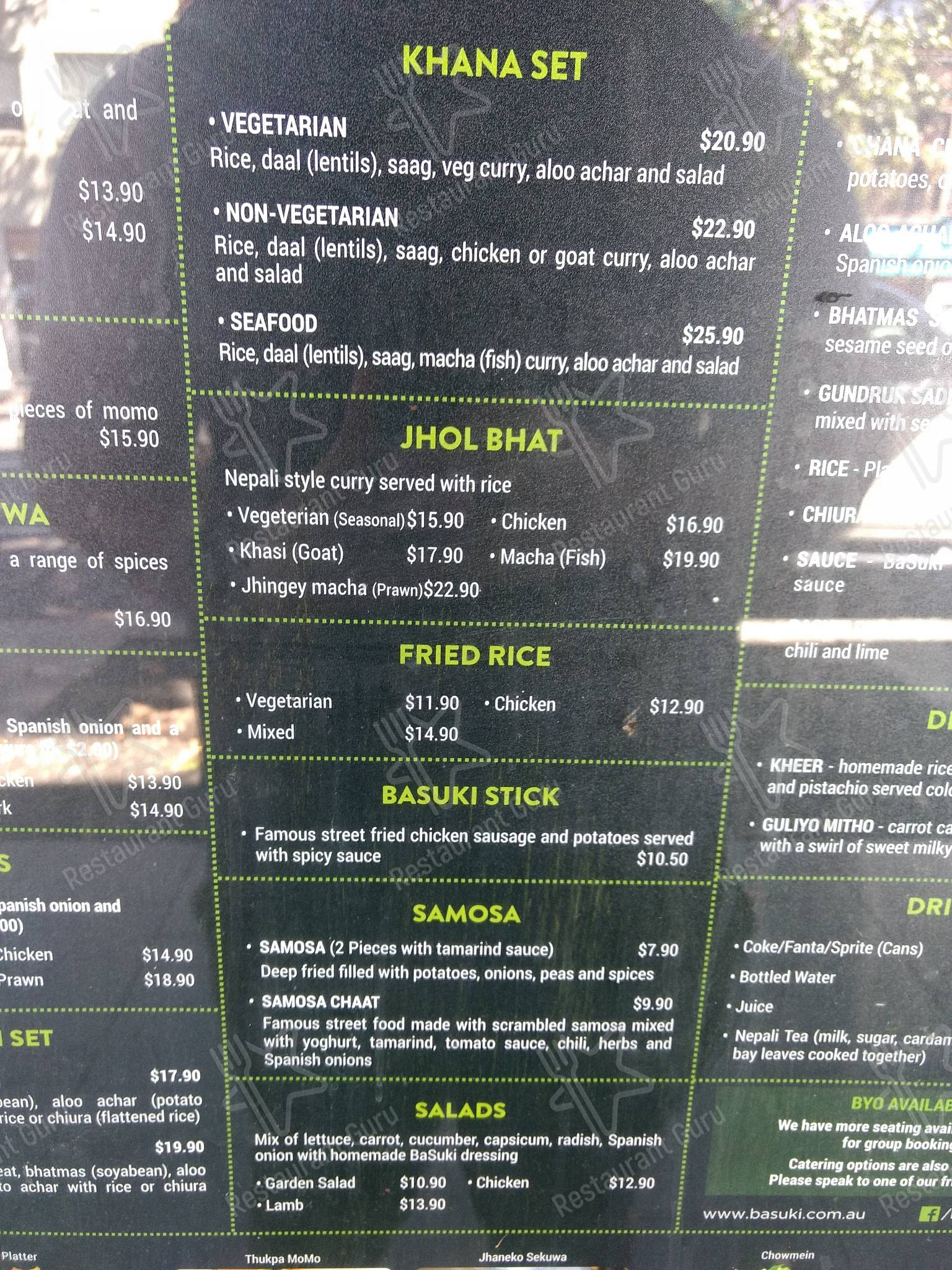 Carta del restaurante Basuki Nepali Street Food, Surry Hills