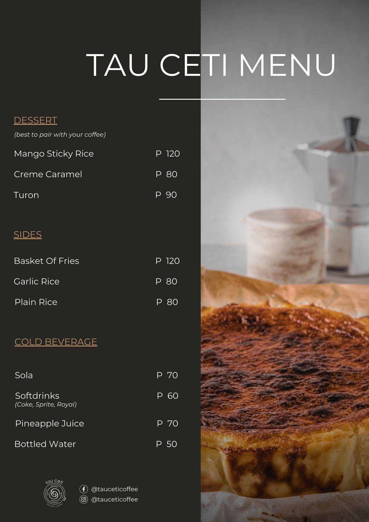 Menu at Tau Ceti Specialty Coffee cafe, Baguio, Ground floor