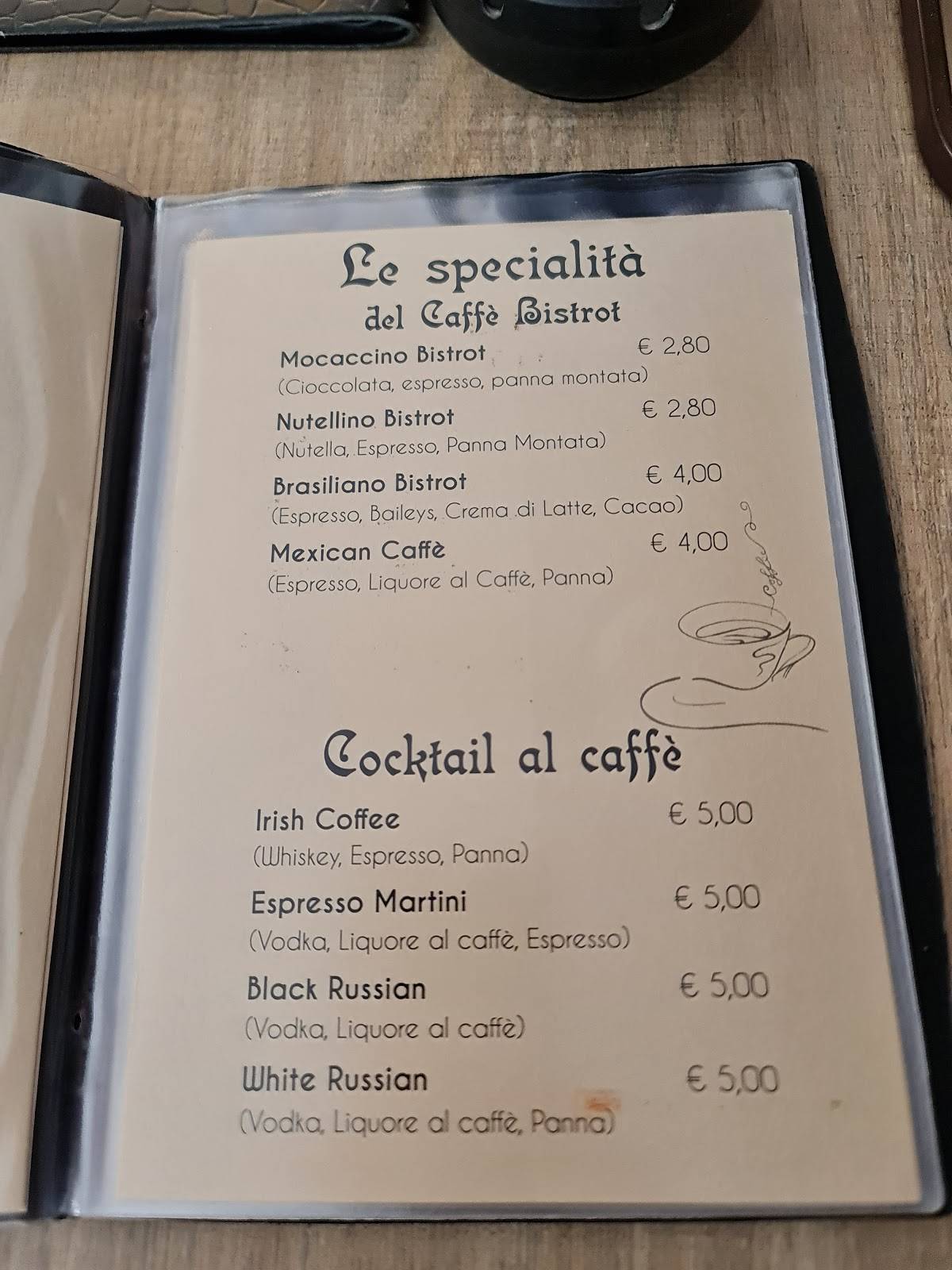 Menu da "Il Caffè Bistrot" di Draghi Marina pub & bar, Bobbio