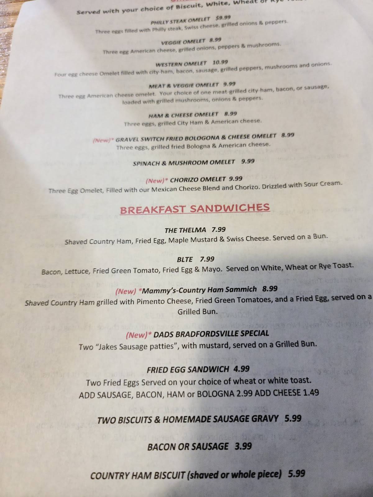 Menu at Mammy's Kitchen & Bar, Bardstown