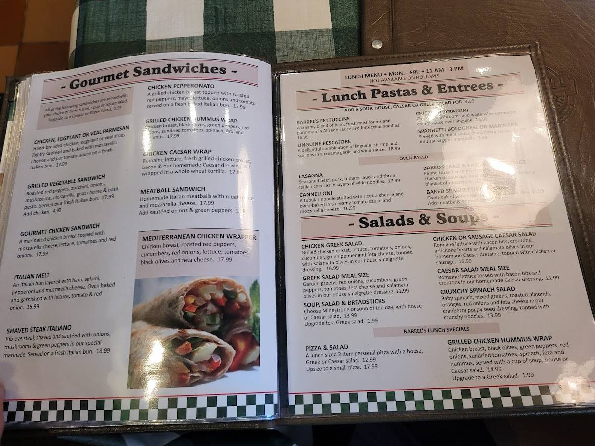 Menu at Barrel Restaurant, Simcoe
