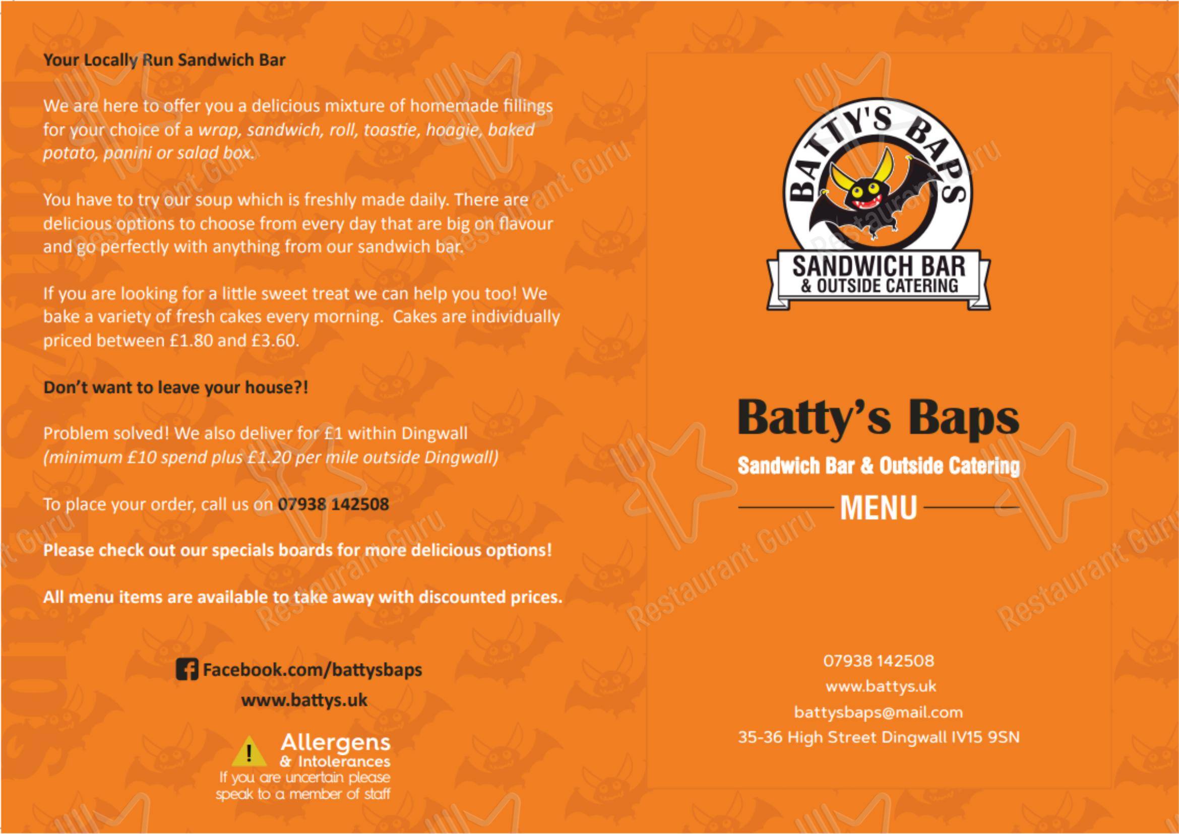 Menu at Batty's Baps ltd cafe, Dingwall