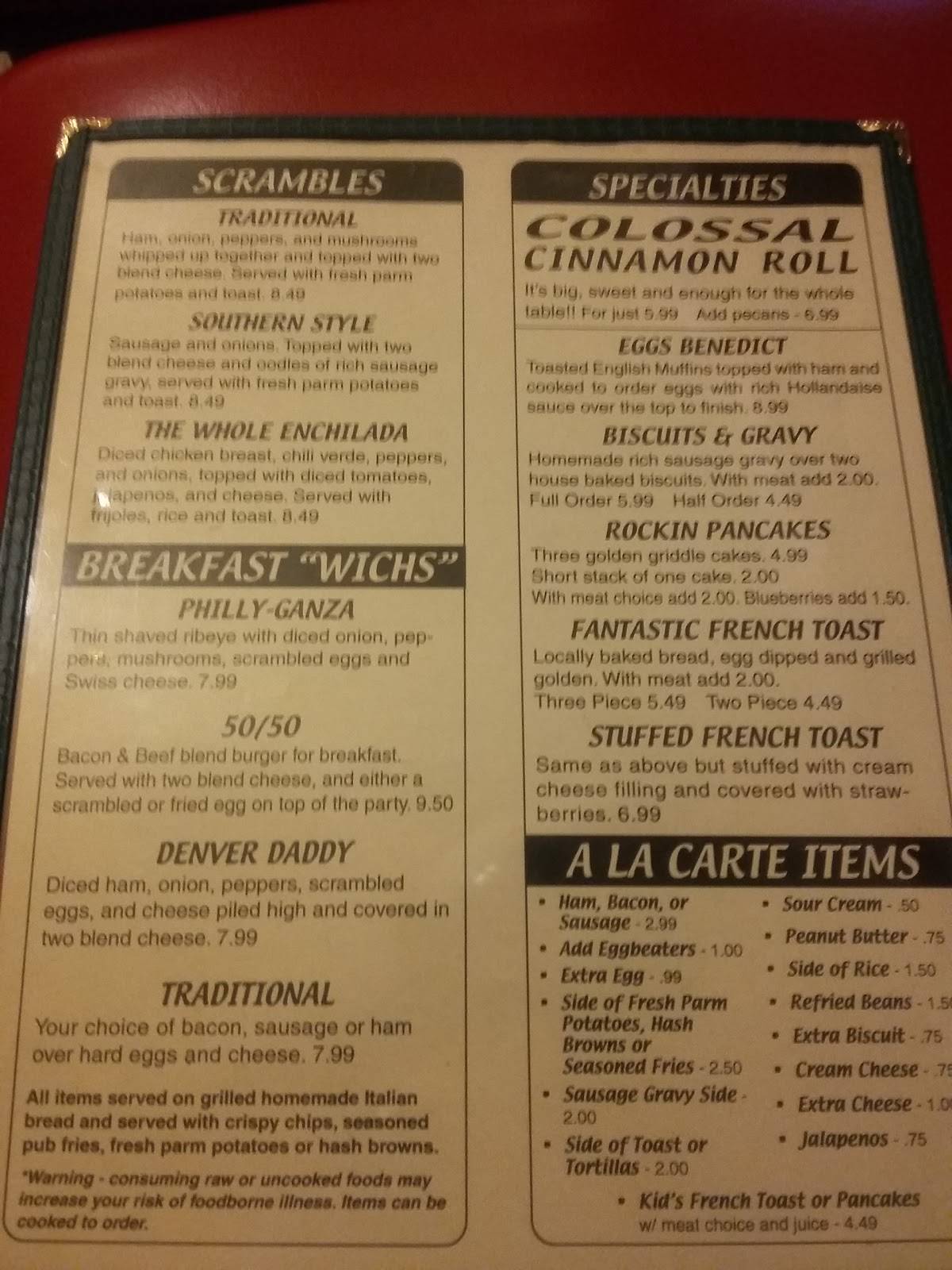 Menu at River Rock Cafe, Bay City
