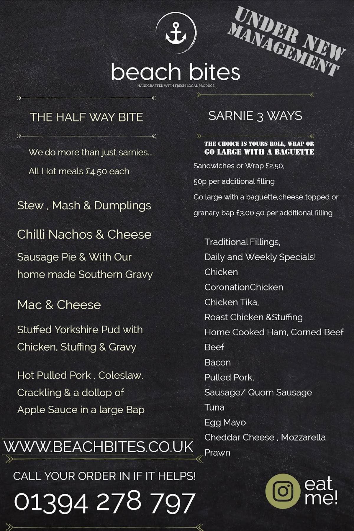 Menu at Beach Bites cafe, Felixstowe