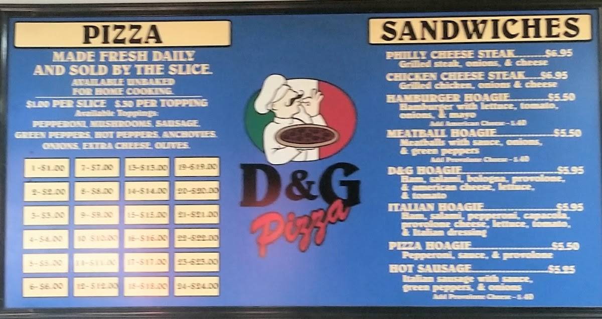 Menu at D&G Pizza pizzeria, Beaver Falls