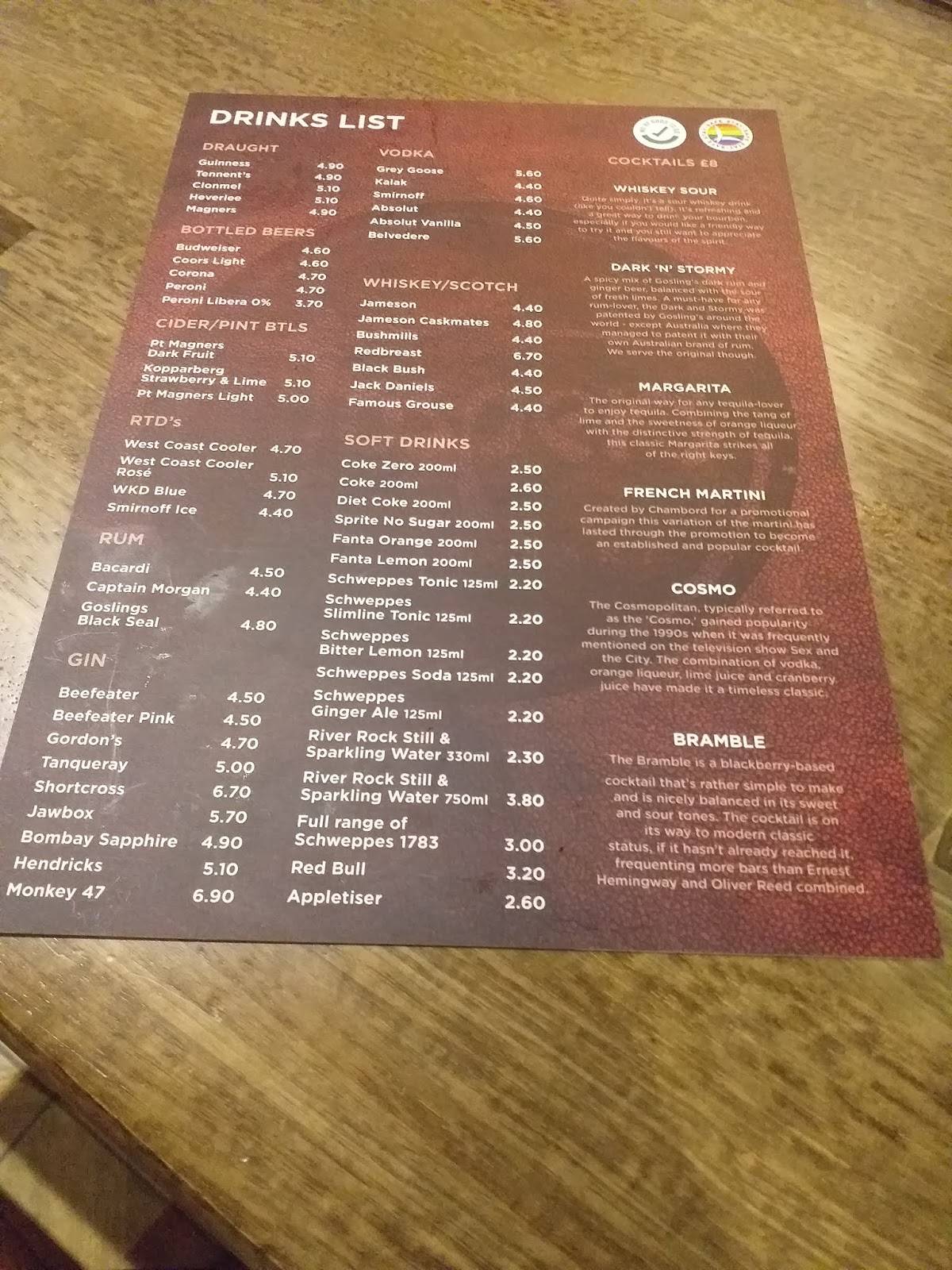 Menu at Jospers Steakhouse @ Ten Square, Belfast