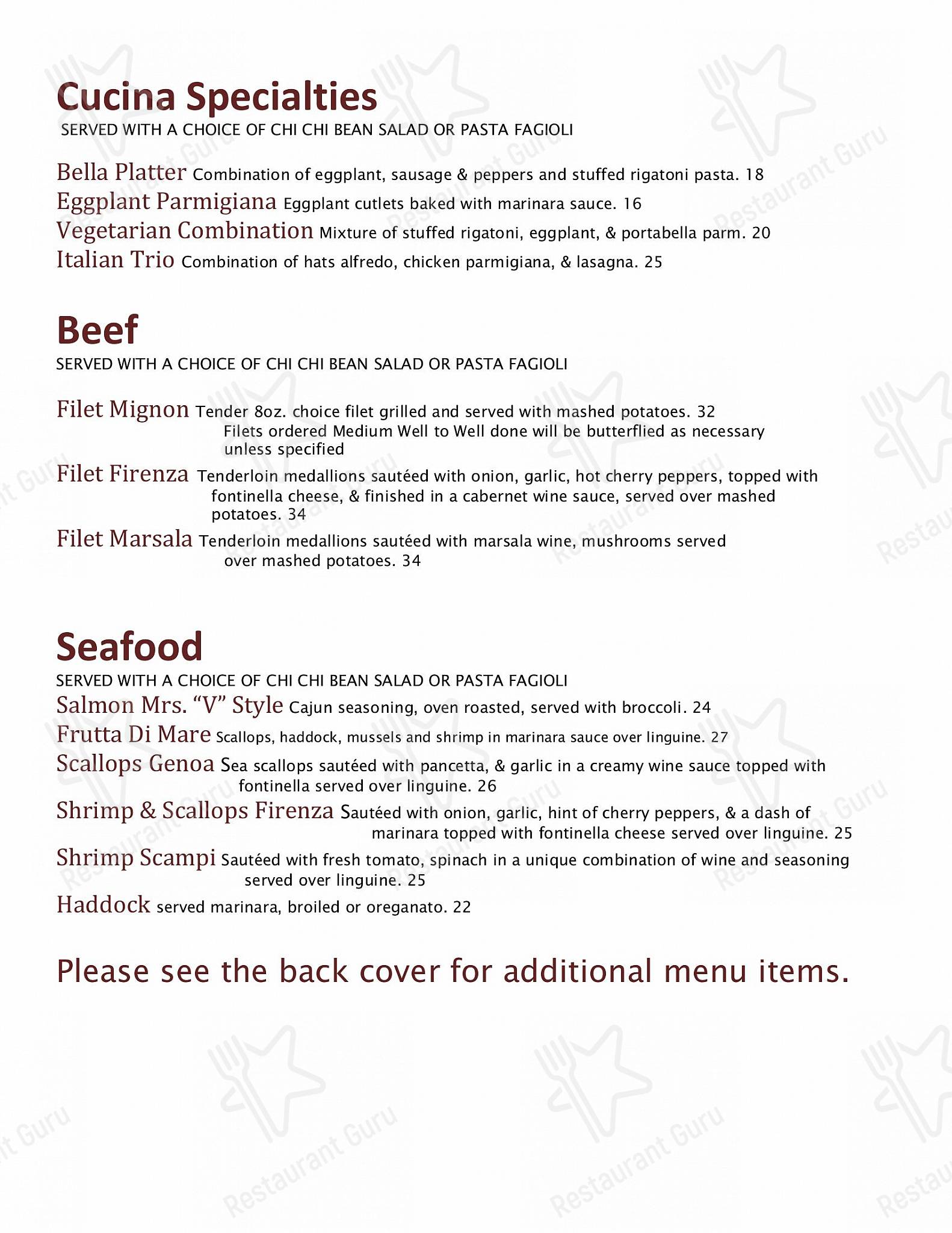 Menu at Bella Cucina restaurant, New Hartford, Westmoreland Rd