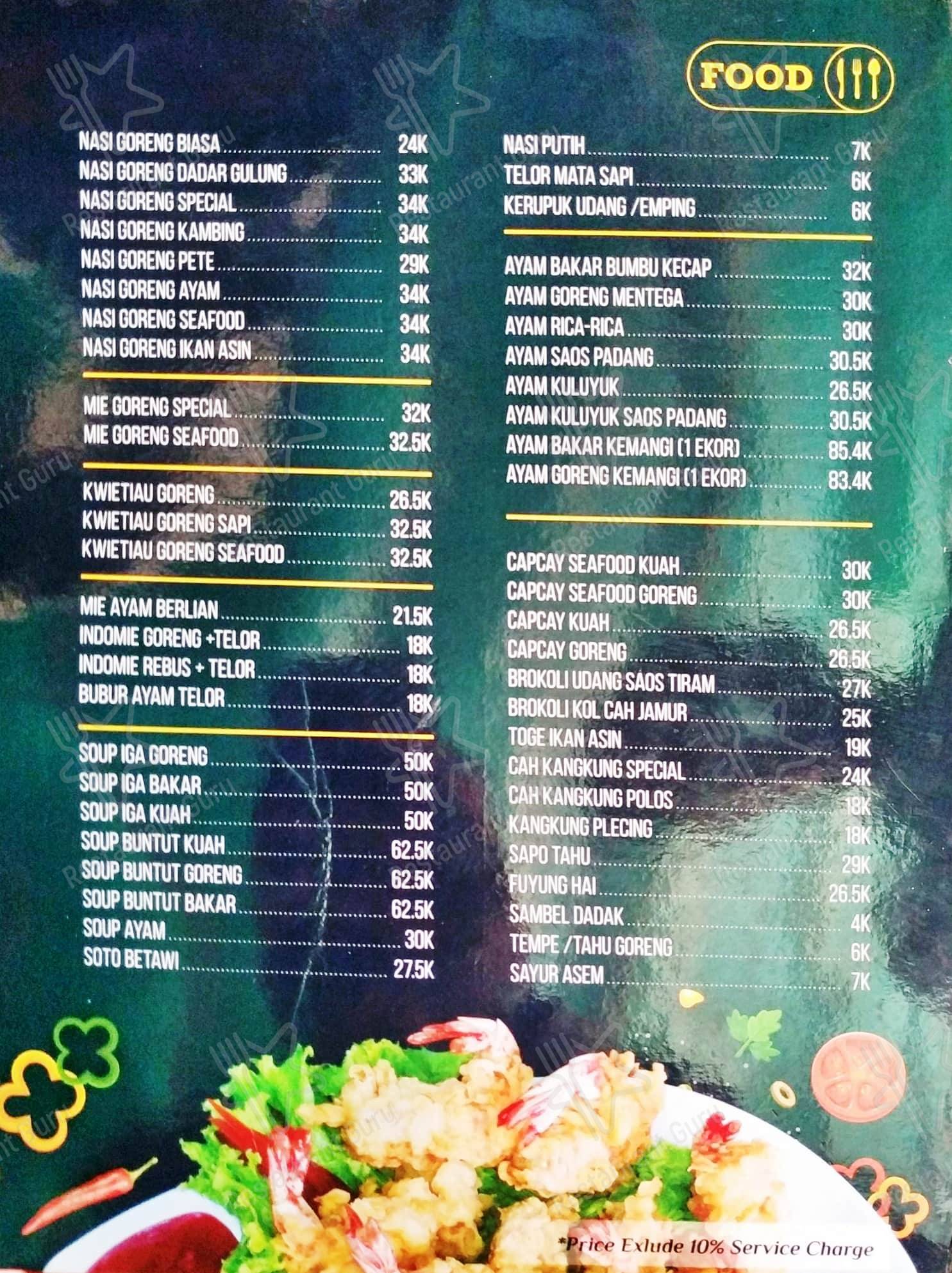 Menu at Berlian Billiard dan resto cafe, Jakarta