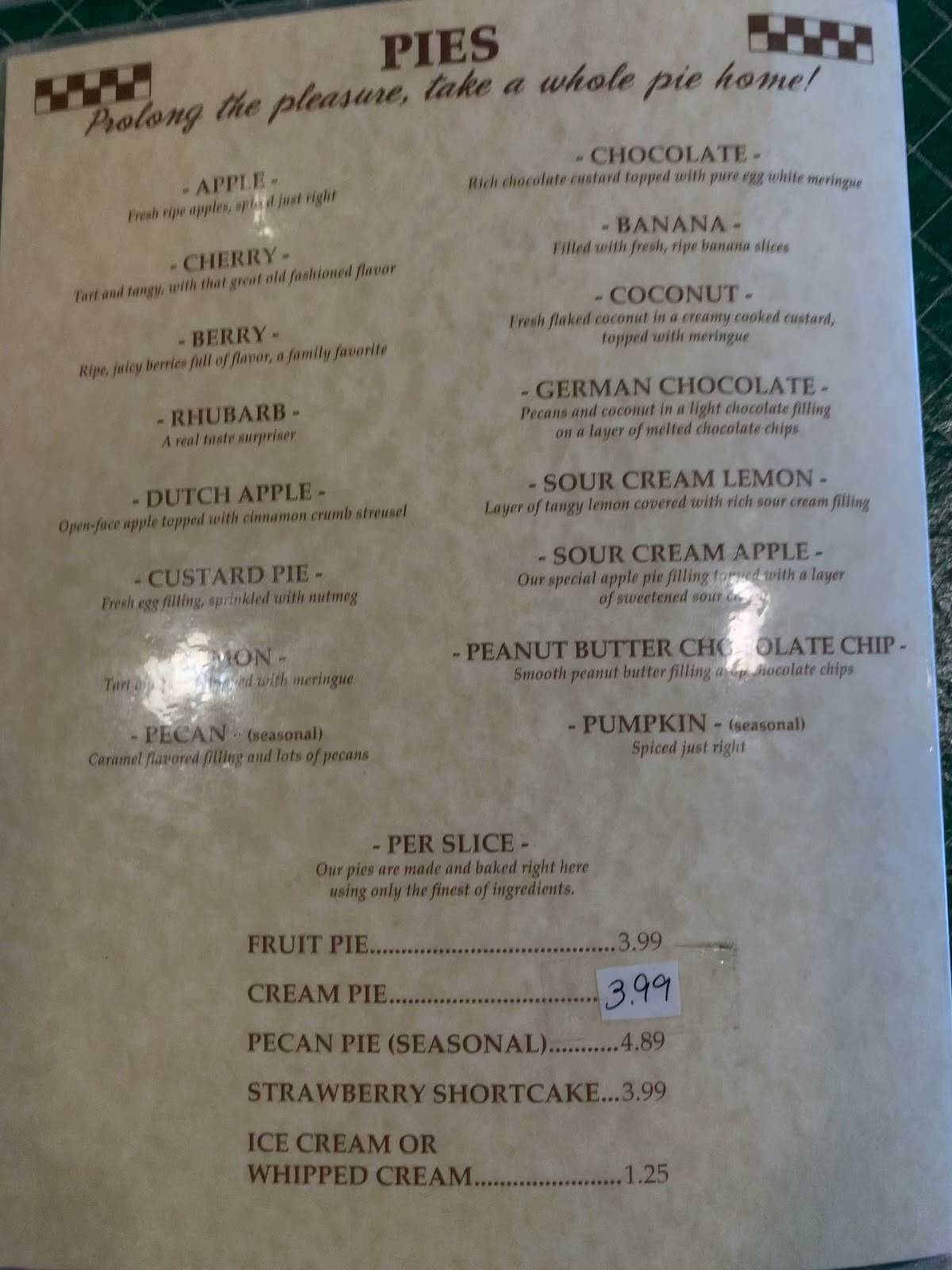 Menu at Berry's Pie Pantry cafe, Prescott