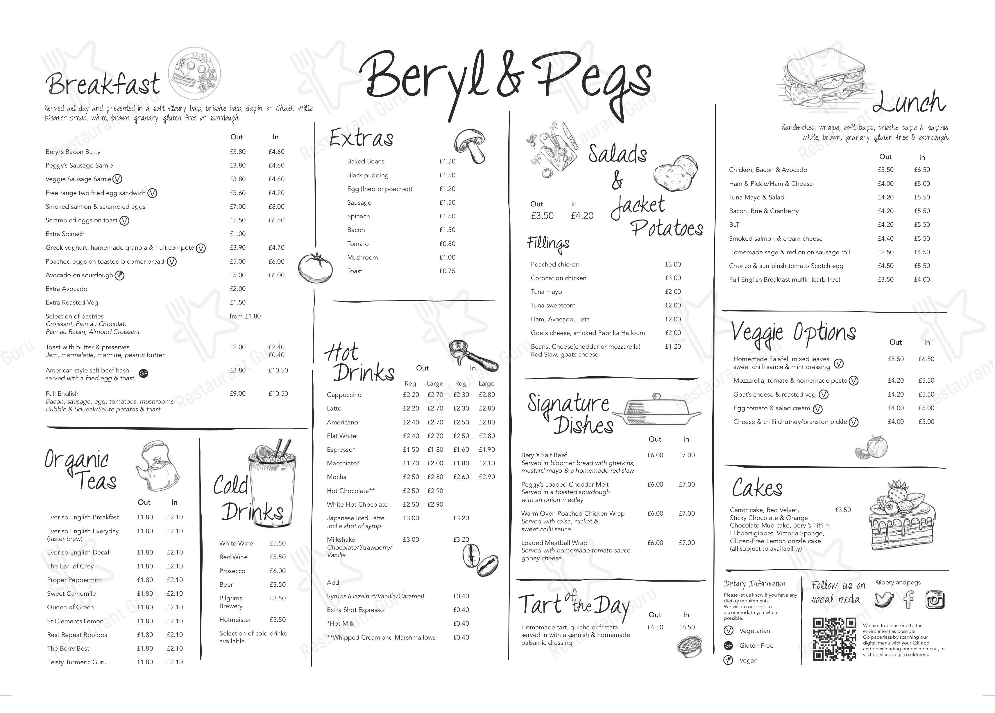 Menu at Beryl & Pegs Coffee, Tea & Sandwich Bar, Reigate