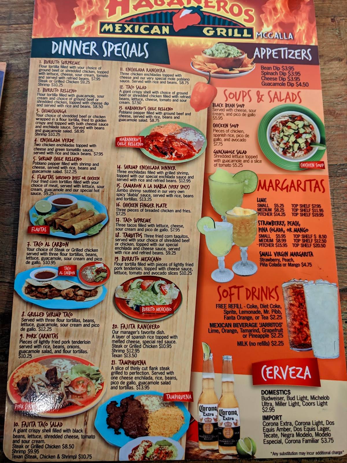 Menu at Habaneros Mexican Grill restaurant, Bessemer, Promenade Pkwy ...