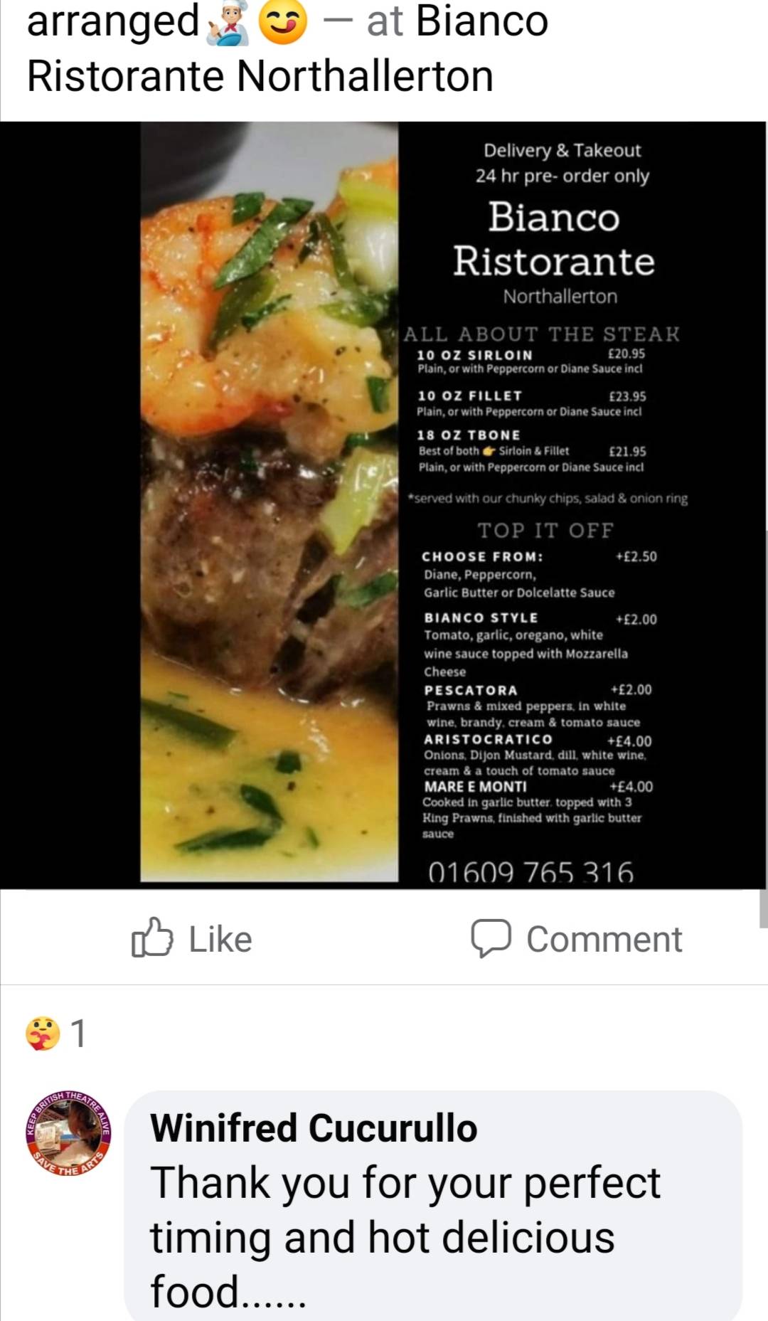 Menu at Bianco Ristorante Northallerton restaurant, Northallerton