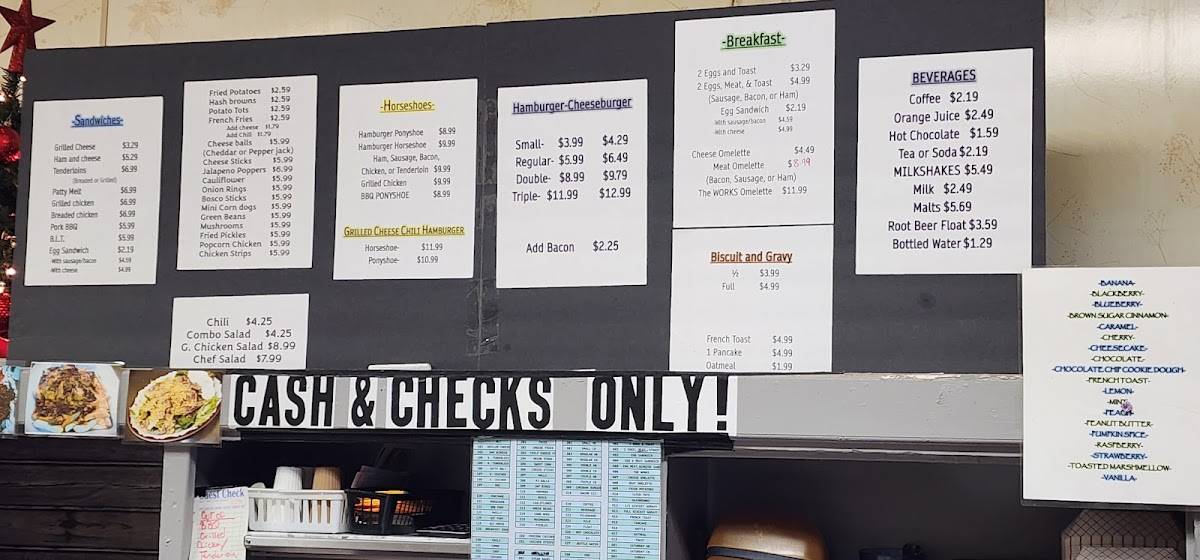 Menu at Bill's Toasty Shop restaurant, Taylorville