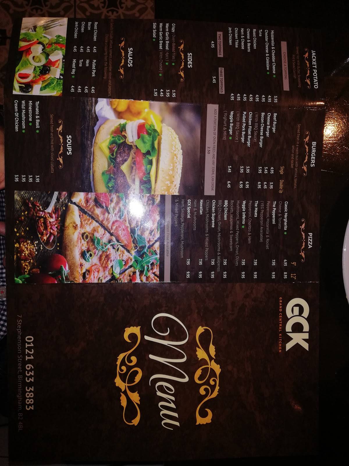 Menu at Grand Central Kitchen restaurant, Birmingham
