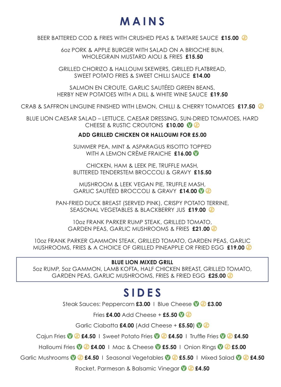 Menu at Blue Lion pub & bar, Atherstone, 8 Church Rd