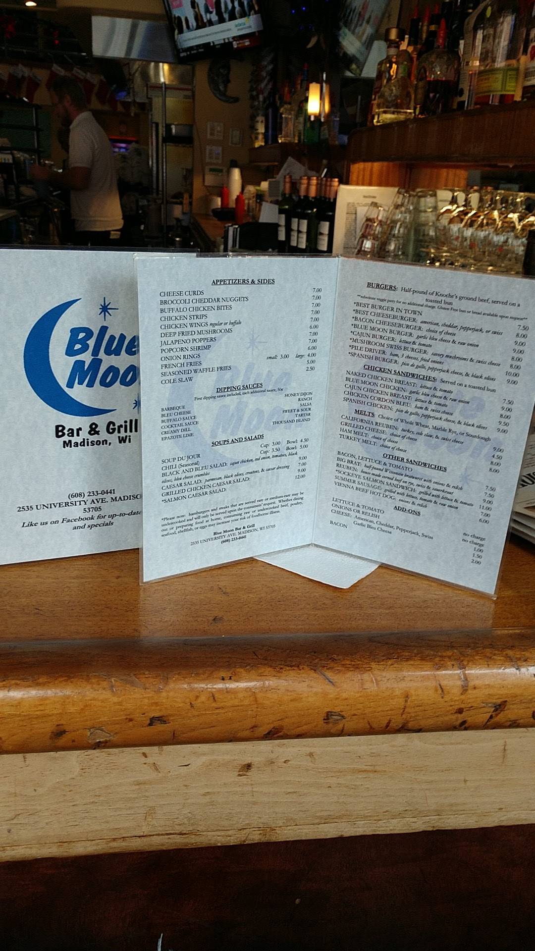 Menu at Blue Moon Bar & Grill, Madison