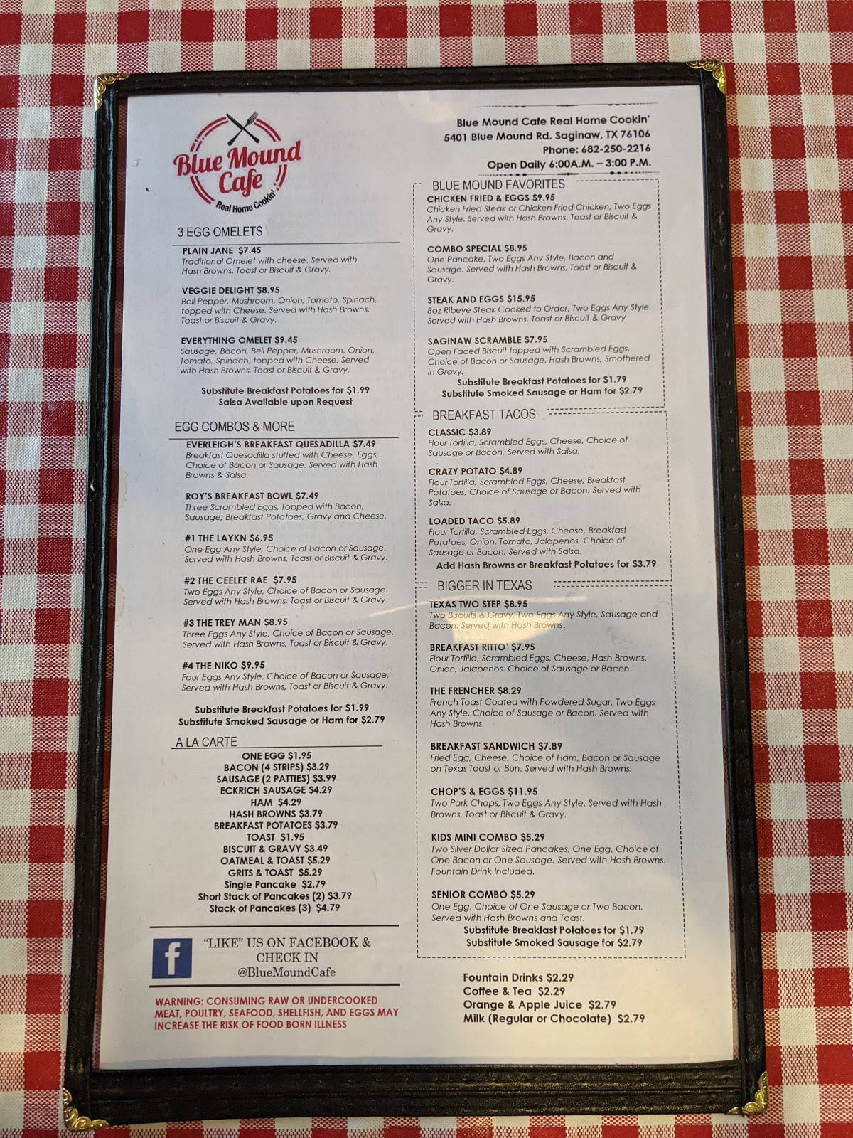 Menu at Blue Mound Cafe - Saginaw, Saginaw