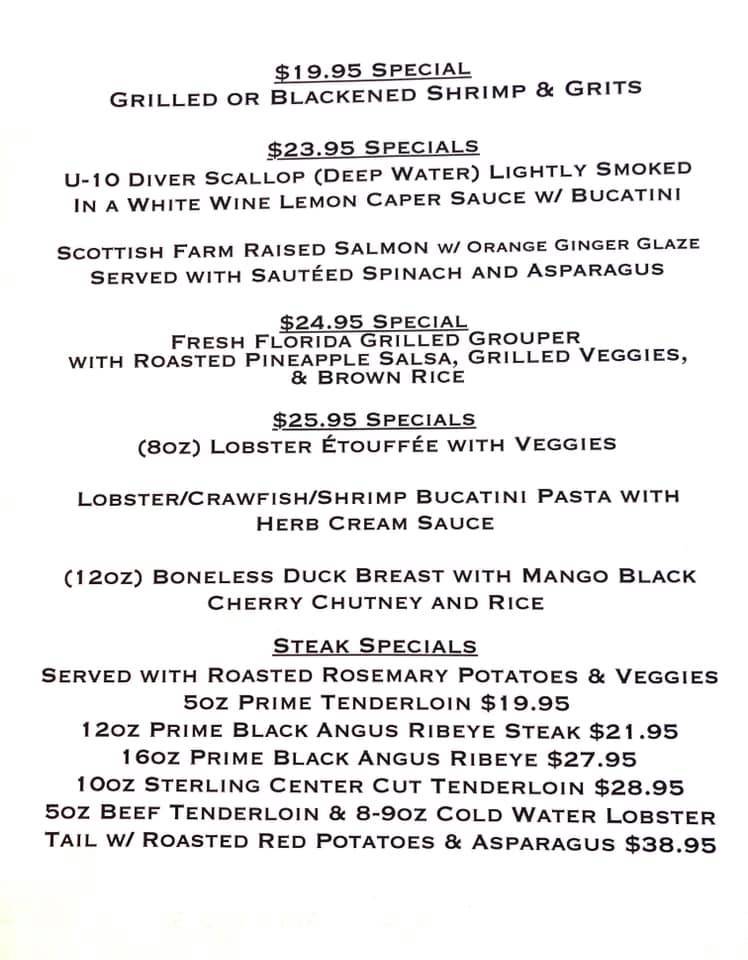 Menu at Blue Water Bay restaurant, Melrose
