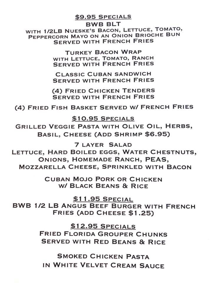 Menu at Blue Water Bay restaurant, Melrose