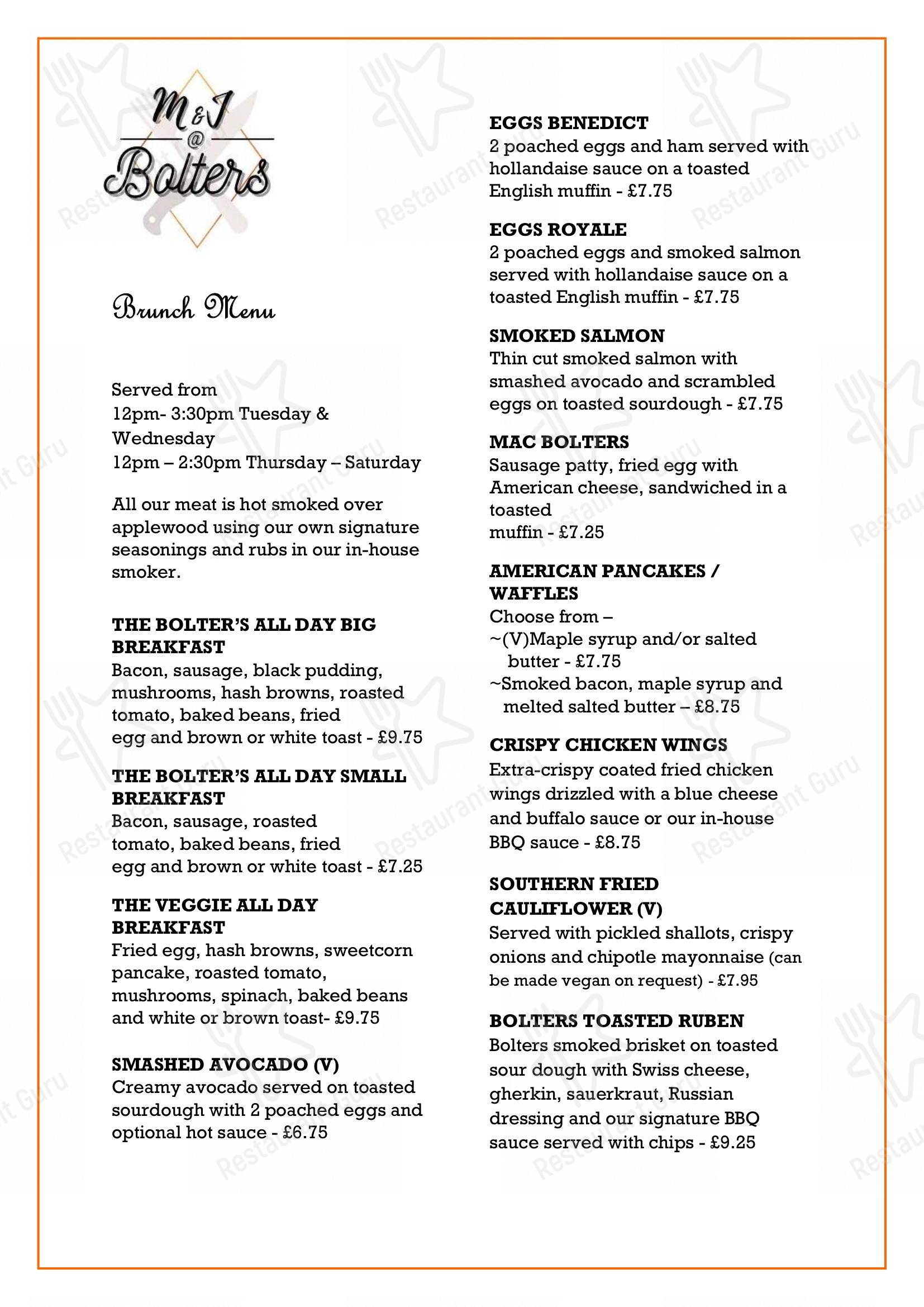 Menu at Bolters restaurant, Coleford, 3 Market Pl