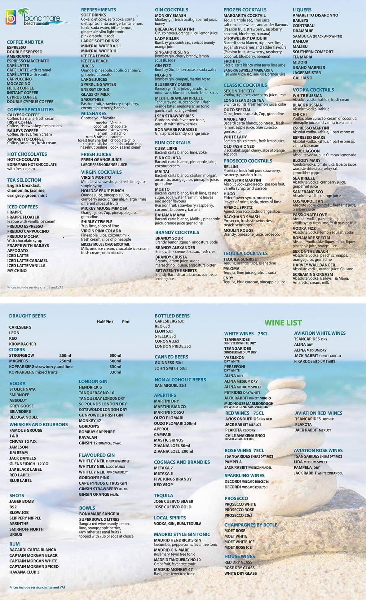 Menu at Bonamare Beach Bar cafe, Timi