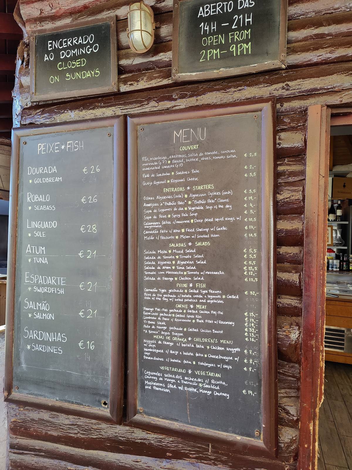 Menu em Boneca Bar, Carvoeiro, Portugal