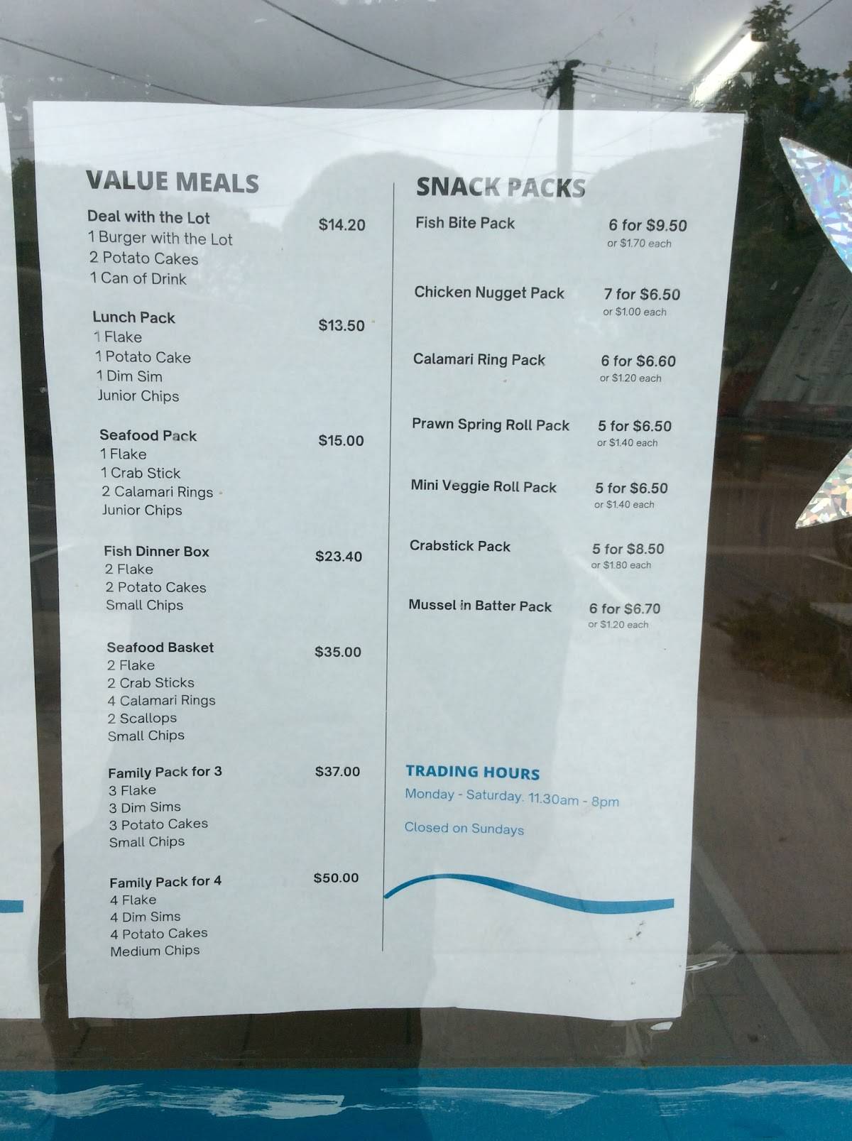 Menu at Boronia West Fish And Chips restaurant, Boronia