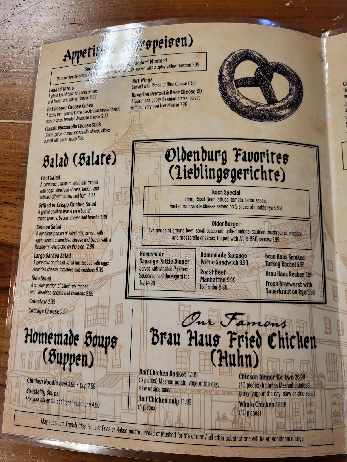 Menu at Brau Haus restaurant, Oldenburg