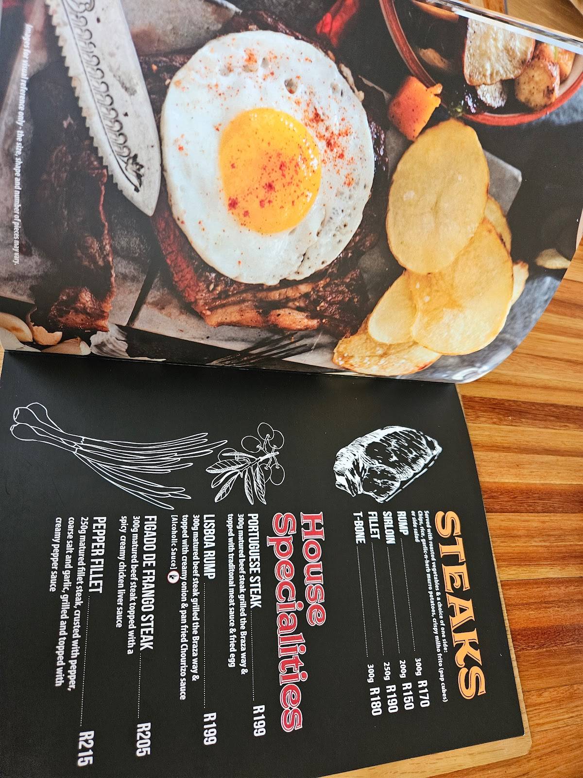 Menu at Braza restaurant, Bloemfontein, Loch Logan