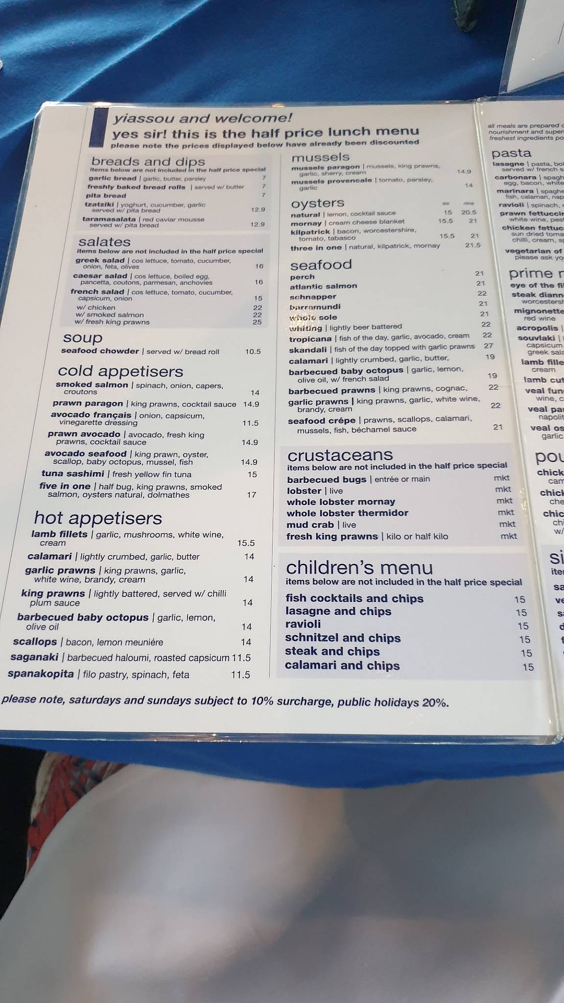 Menu at George's Paragon Seafood Restaurant, Brisbane City