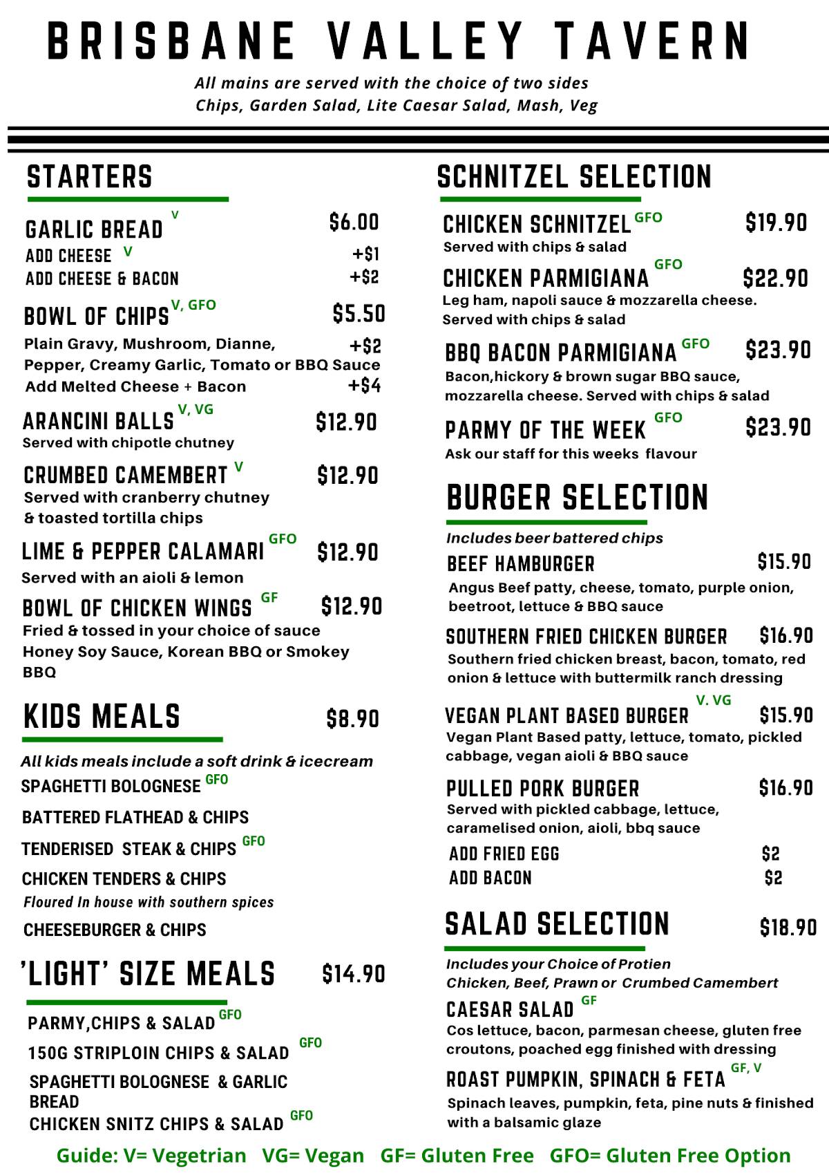 Menu at Brisbane Valley Tavern (Aust) restaurant, Fernvale