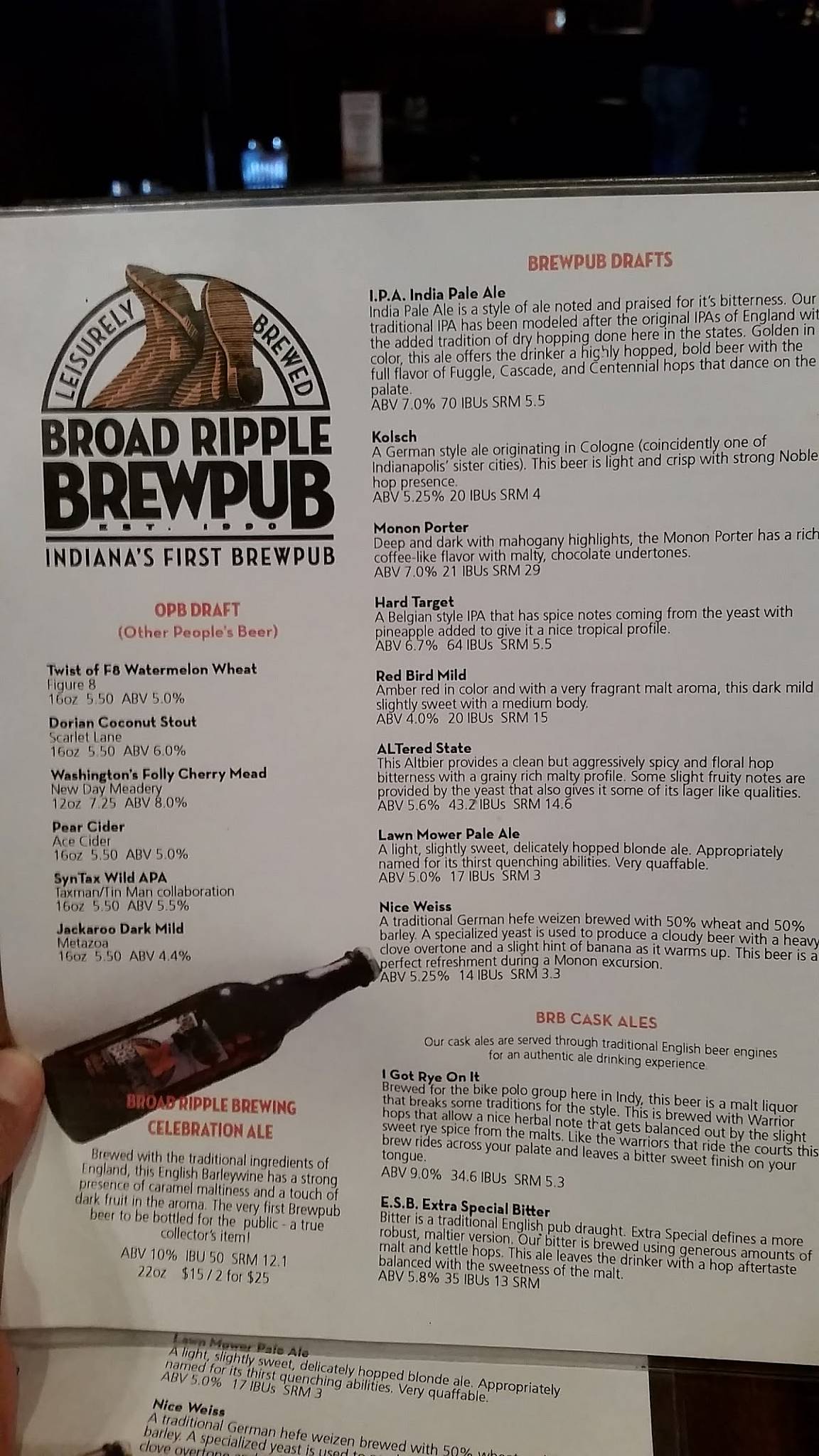 Menu at Broad Ripple Brewpub, Indianapolis, 842 E 65th St