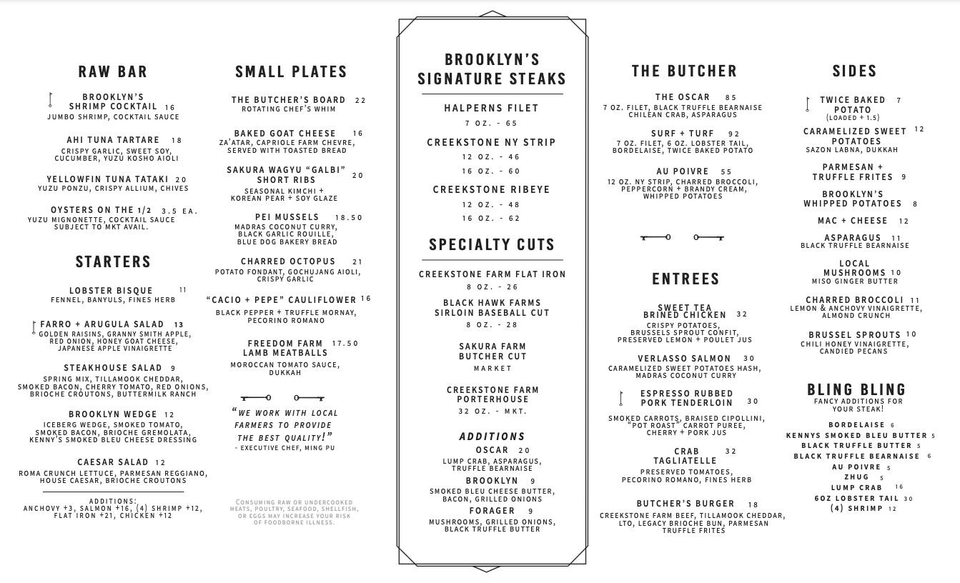 Menu at Brooklyn and The Butcher pub & bar, New Albany